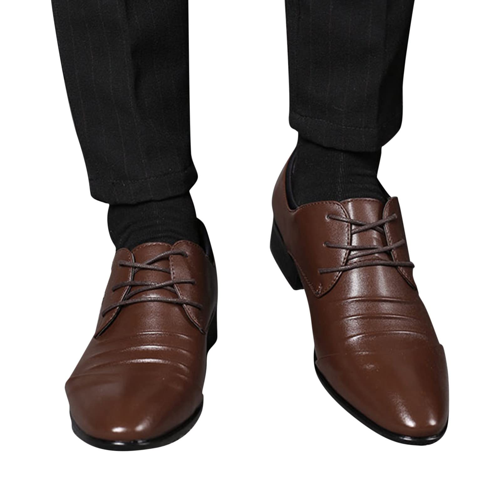 FASDNENDYS Fashion Summer and Autumn Men Leather Shoes Low Heel Pointed Toe Lace Solid Color Business Style Mens Snow Boots Tall Brown