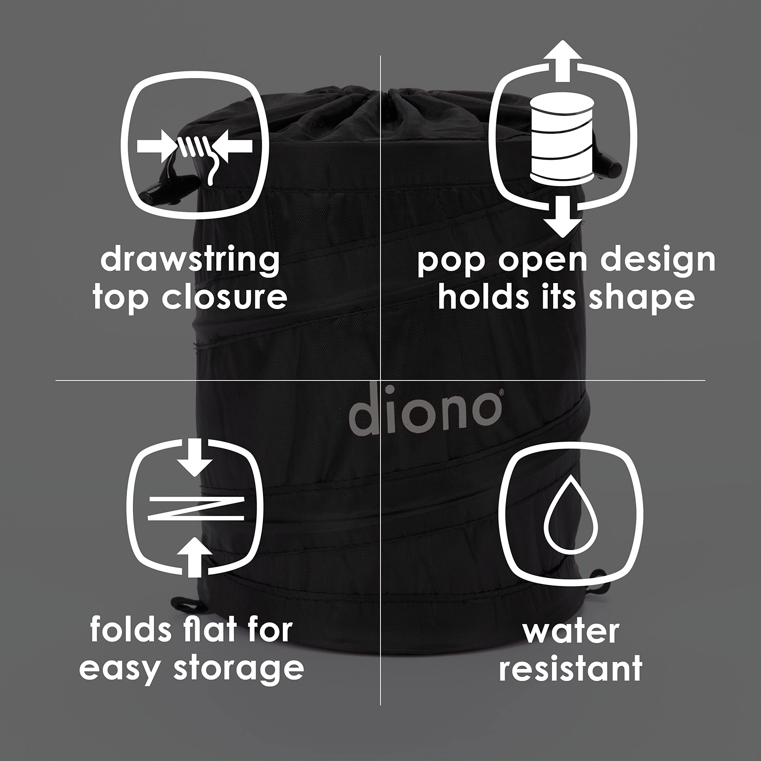 Diono Pop-up Trash Bin, Collapsible Car Trash Can Portable, Small, Leak Proof, Perfect For Keeping Car Clean, Black