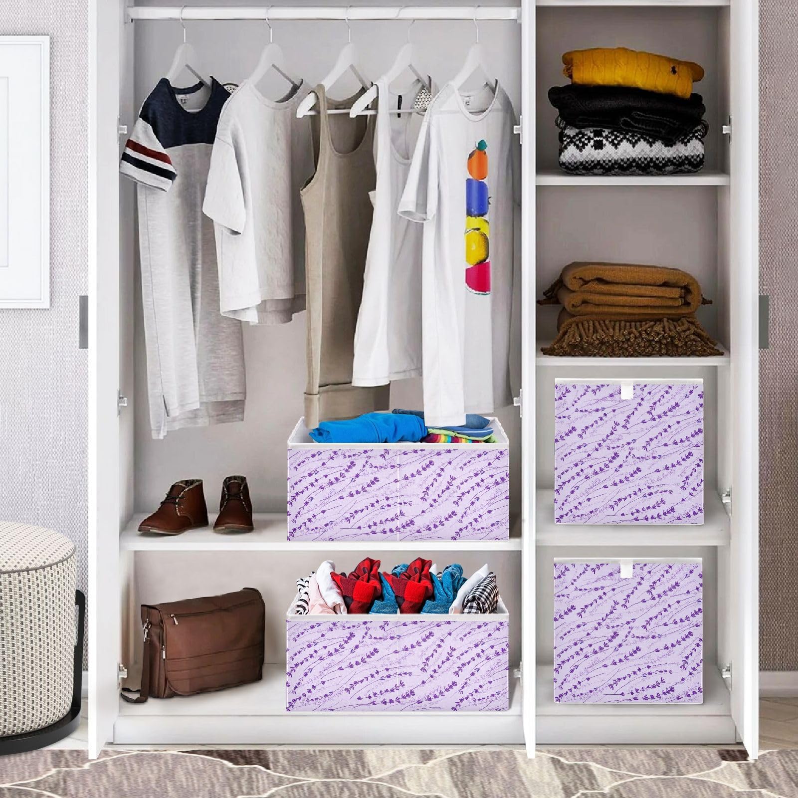 Emelivor Lavender Purple Rectangle Storage Bins Fabric Storage Cube Large Foldable Storage Baskets Cloth Box Containers for Shelves Nursery Closer Bedroom Home,16 x 11inch