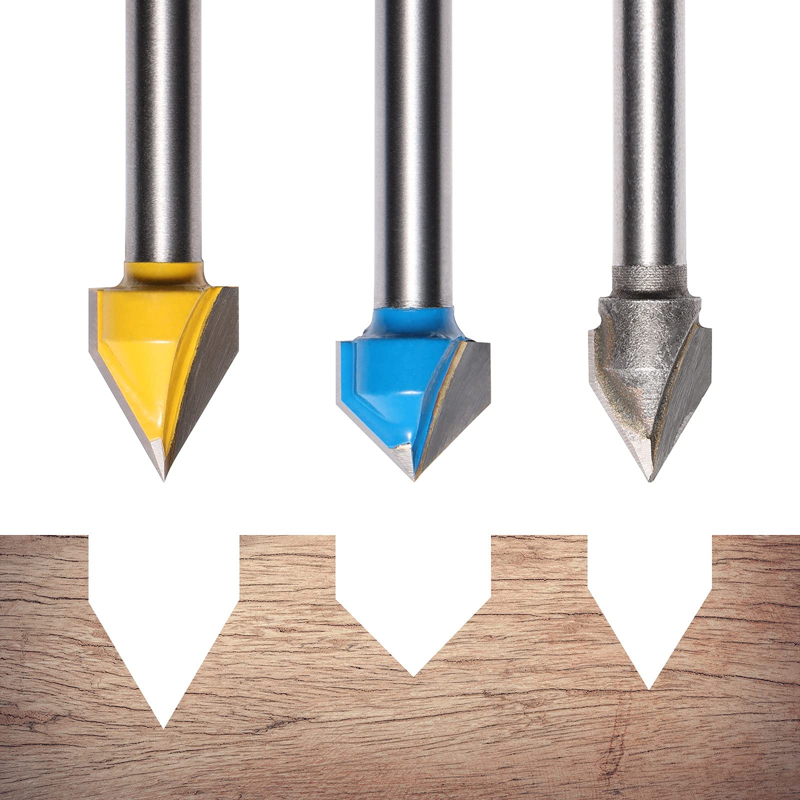 Genmitsu 1/4'' V Grooving Router Bit Set, 60 Degree & 90 Degree CNC Router Bits, 3D V Shape Milling Wood Cutter Knife CNC Engraving Router Bit, VG03A