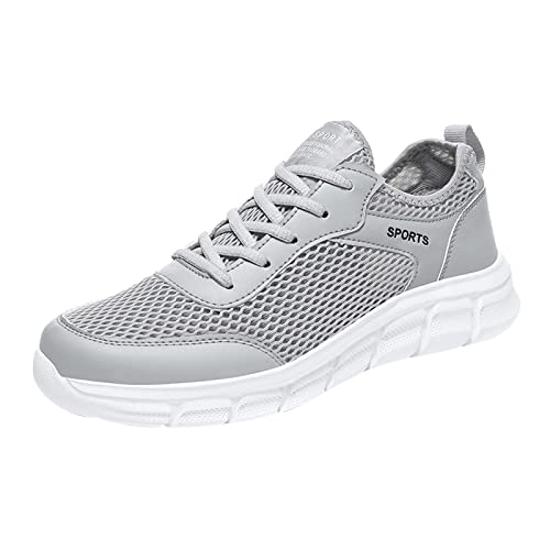 FASDNENDYS Fashion Summer Men Breathable Mesh Flat Elastic Casual Shoes Mens Sneaker Shoes Size 12 Grey