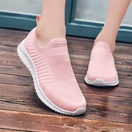 FASDNENDYS Fashion Summer Women Mesh Fly Woven Breathable Lightweight Flat Comfortable Wide Foot Womens Running Shoes Pink
