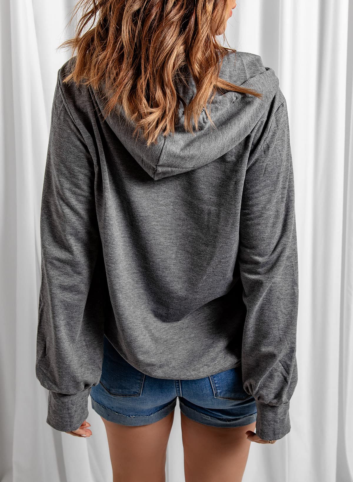 Dearlove Womens Casual Long Sleeve Drawstring Hoodies Sweatshirt Solid Color Comfy Loose Pullover Tops with Kangaroo Pockets Gray X-Large
