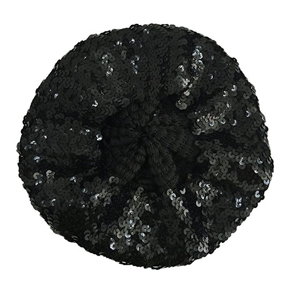 CHUANGLI Sparkly Sequins Beret Hat Glitter Mermaid Cap for Dancing Party Fancy Dress Black