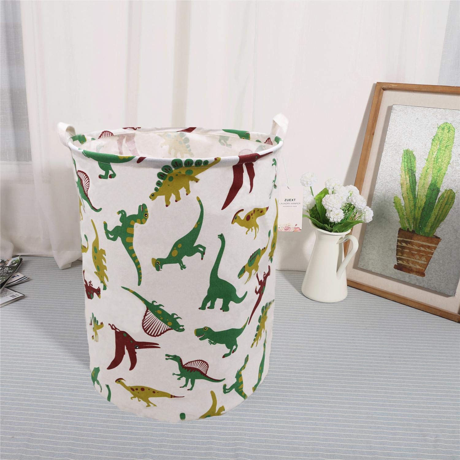 Dinosaur Laundry Basket Extra Large 19.7 x 15.7 Inch, ZUEXT 63L Canvas Fabric Collapsible Clothes Bin,Waterproof Laundry Hamper, Nursery Toy Bins, Kids Boys Girls Storage Baskets for Bedroom