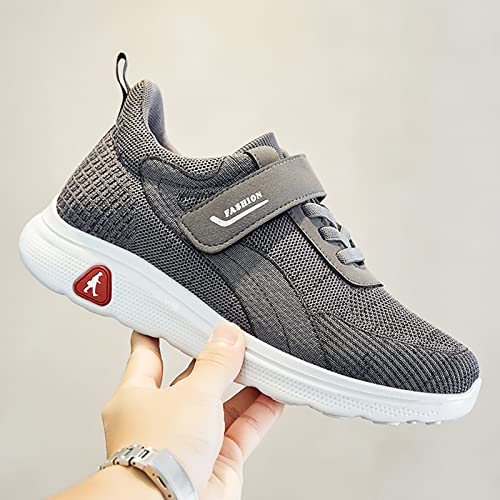 FASDNENDYS Fashion Summer and Autumn Men Fly Woven Mesh Breathable and Comfortable Slip On Leather Sneaker Shoes for Men Grey