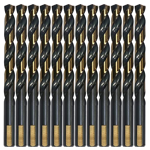 VALYRIANTOOL 12PCS 1/4" HSS Black Gold Twist Drill Bits Set, 135 Degree Split Point, Jobber Metal Drill Bit, General Purpose for Use in Mild Steel, Copper, Aluminum, Zinc Alloy, Wood, and Plastic