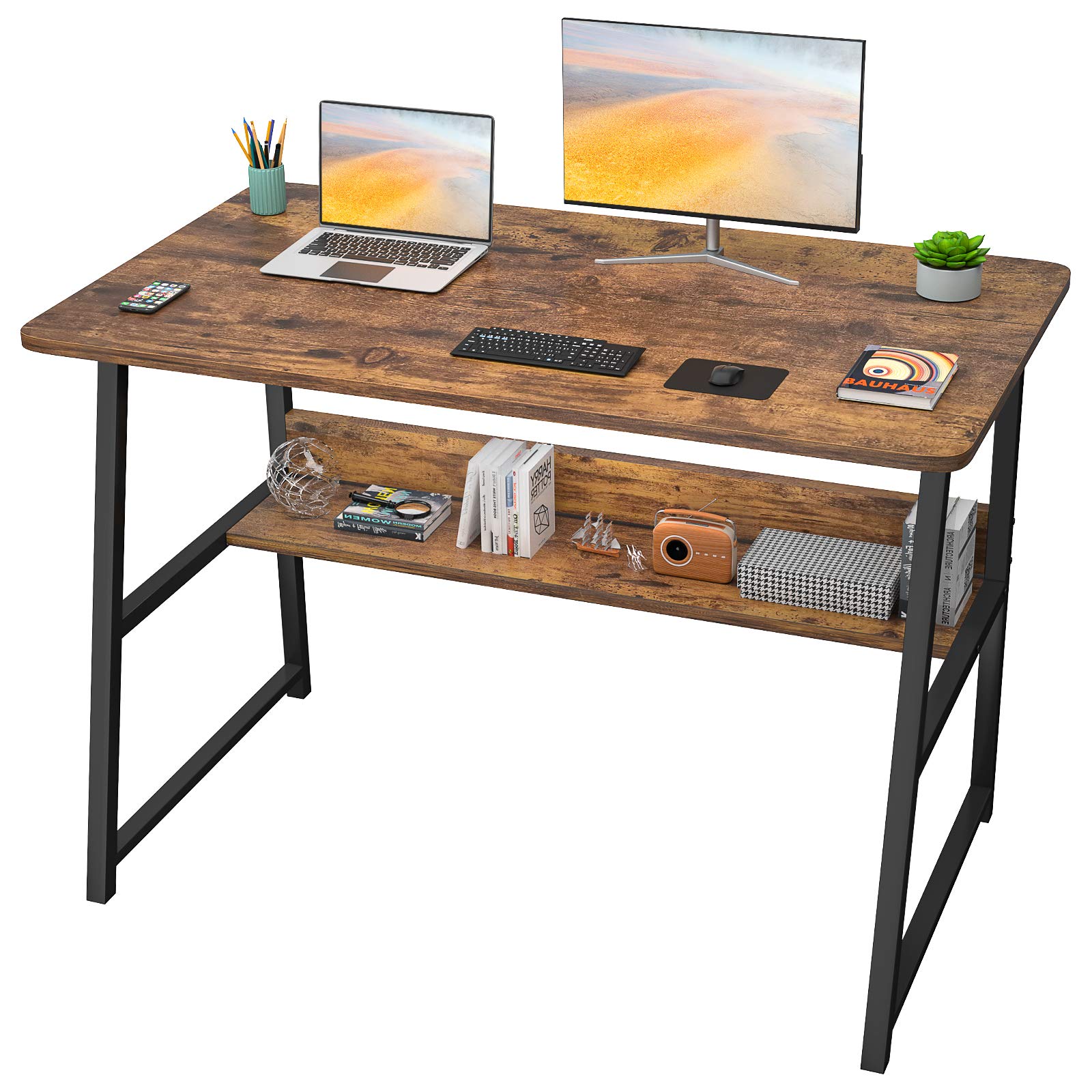 Desk Computer Desk 39 Inch Desk Home Office Desk Modern Simple Study Writing Desk with Bookshelf Sturdy Easy to Asseble Desk Industrial Small Desks for Small Space PC Laptop Gaming Desk Table