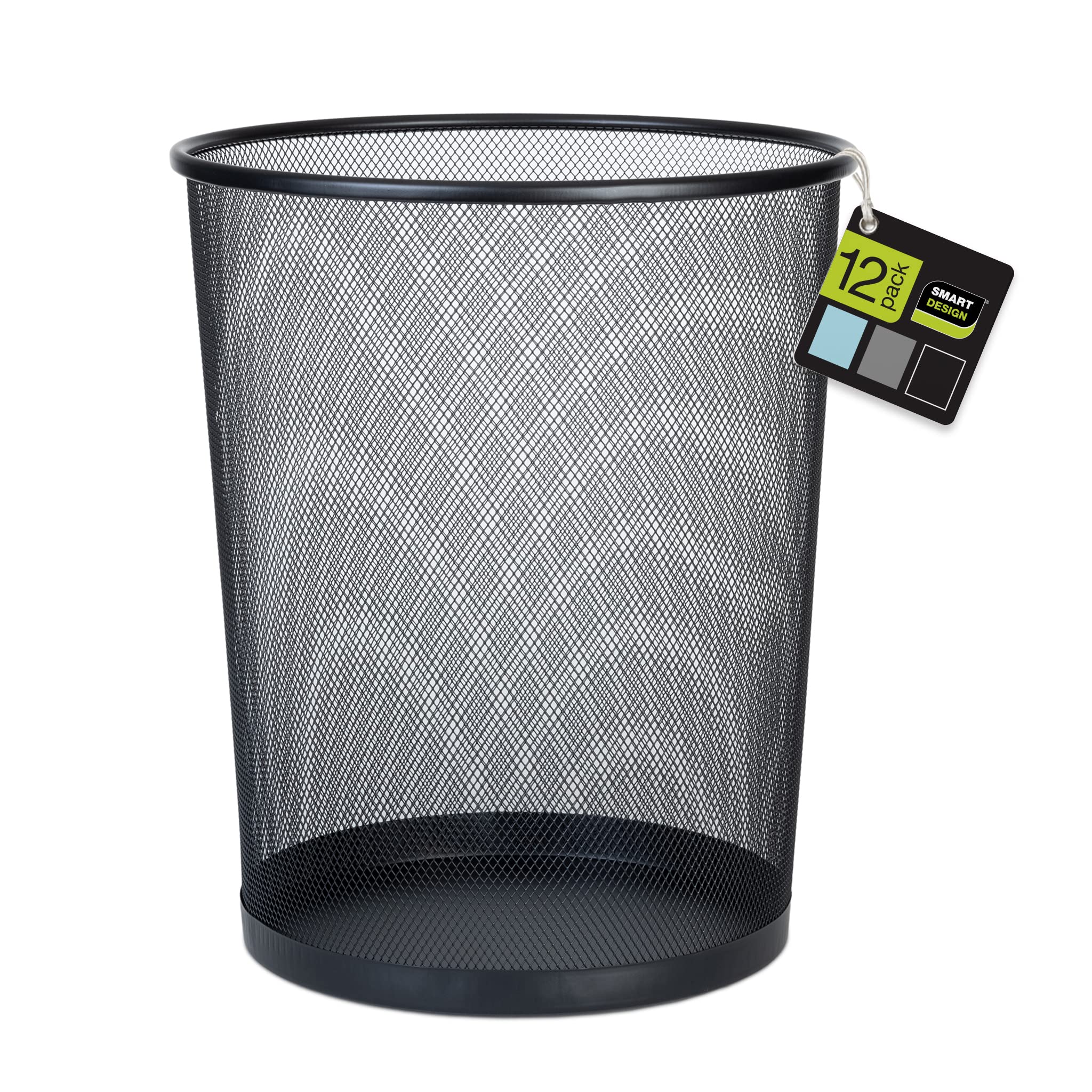 Smart Design Steel Mesh Waste Basket - Set of 12-11.75 x 13.75 Inch - Black