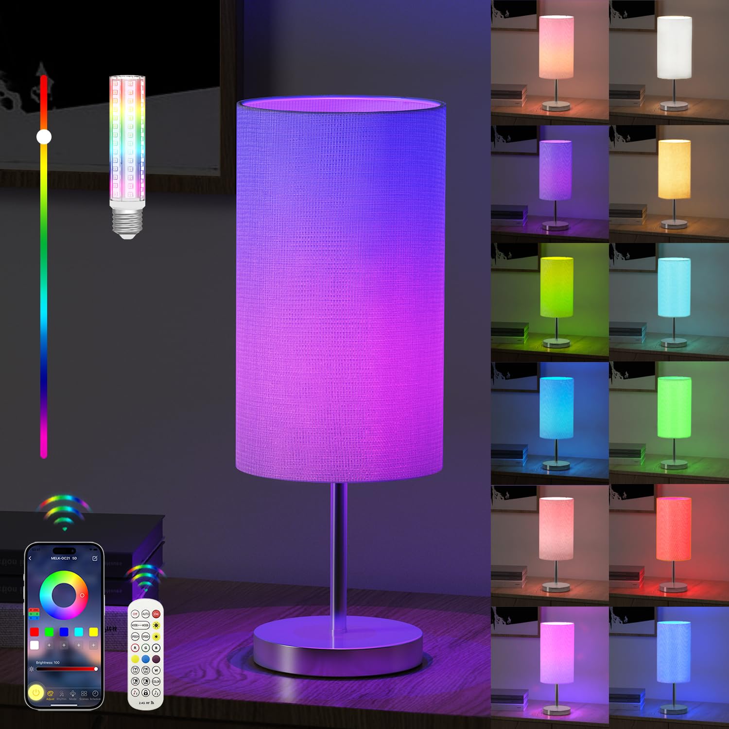emie Smart Rainbow Bedside Table Lamp, Modern Bedroom Lamps Decoration, 72 LED Colorful Bulb with APP Control & Music Sync, Small Nightstand lamp Lighting for Bedroom Living Room Decor