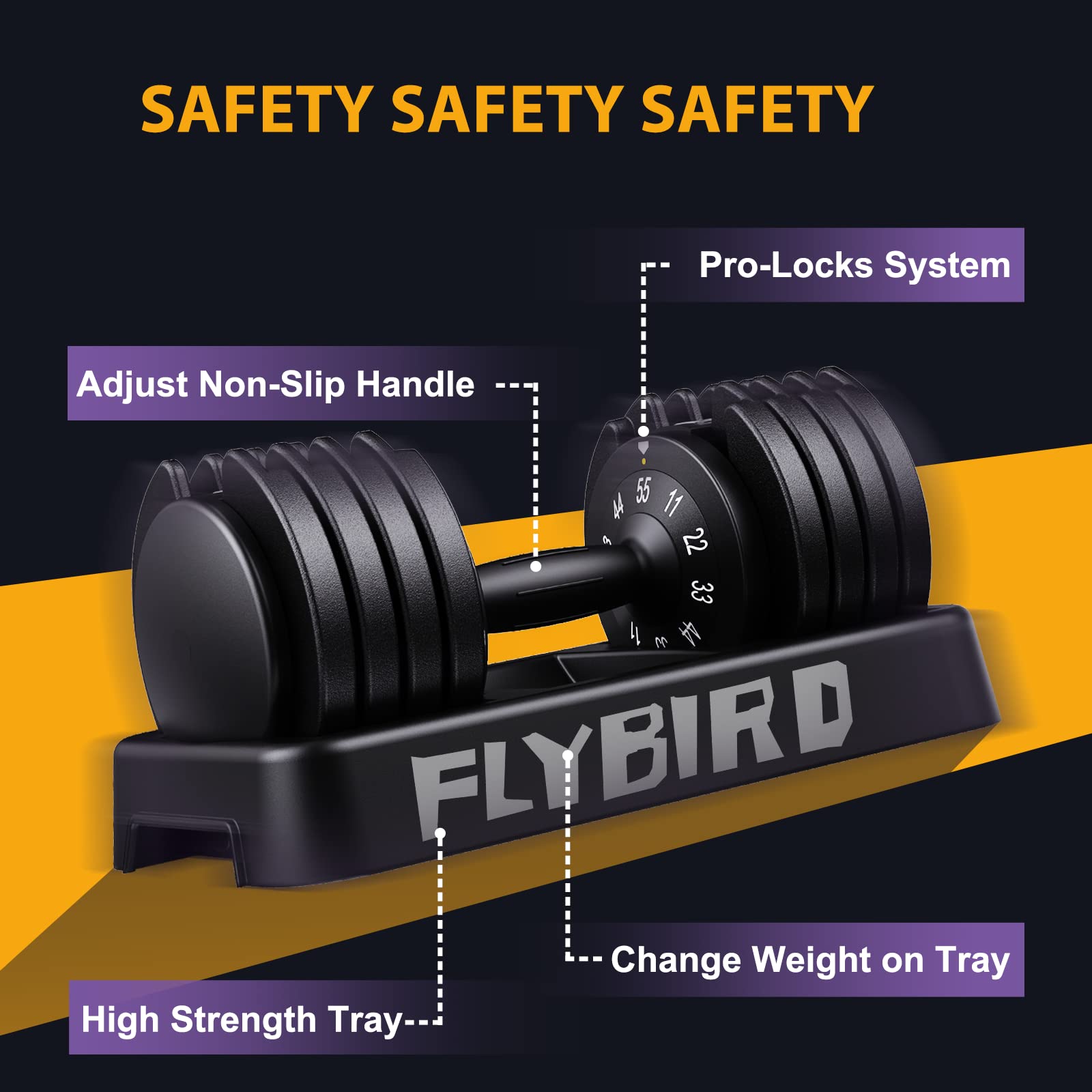 FLYBIRD Adjustable Dumbbell,55lb Single Dumbbell with Anti-SlipTexture Grip