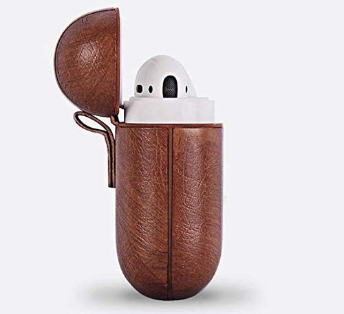 Custom Name AirPods PU Leather Case, Personalized Protective Cover Compatible with Apple AirPod 1 or 2[Front LED Visible] [Support Wireless Charging] Keychain Brown/Light Brown/Red