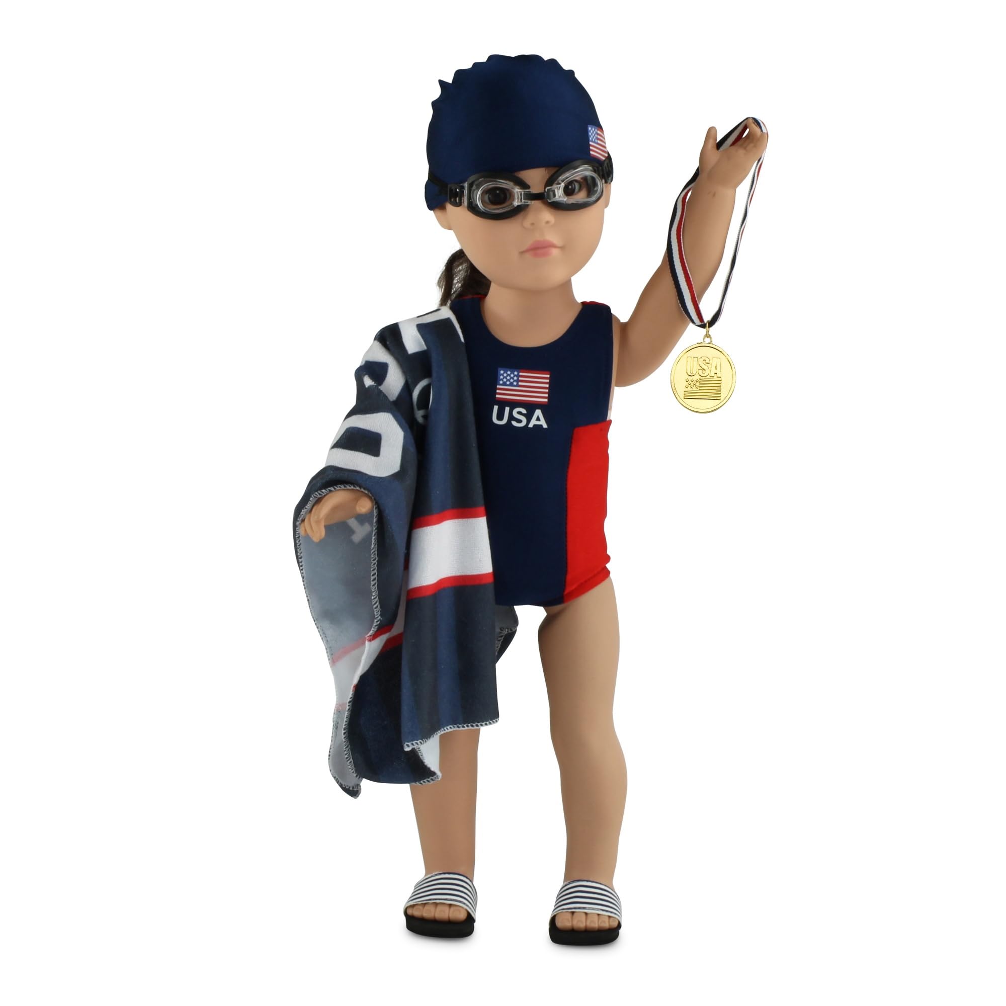 Emily Rose 18-Inch Doll 6-Piece Competition Bathing Suit Swimsuit and Accessories, Including Medal & Goggles! | Gift Boxed! | Compatible with 18" American Girl Dolls