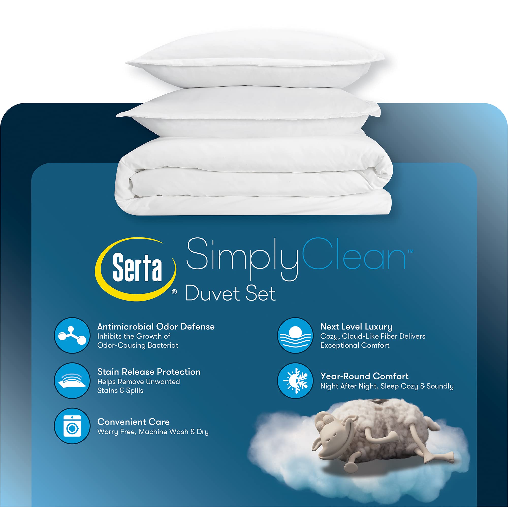 SERTA Simply Clean Ultra Soft Hypoallergenic Stain Resistant 3 Piece Solid Duvet Cover Set, Blush, Full/Queen