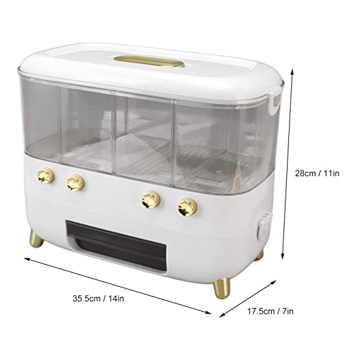Haofy Rice Grain Bucket, 5000ml Compartment Food Storage Container White Refreshing Keeping for Restaurant (4 Grid)