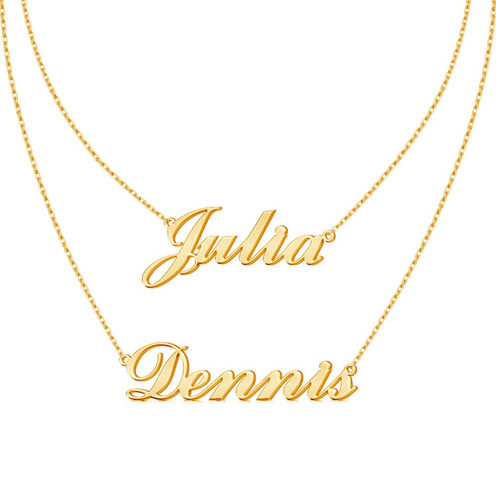 Custom Name Necklaces for Birthday Gifts-Personalized Necklace 18K Gold Name Plate Necklaces Christmas Jewelry Gift for Wife