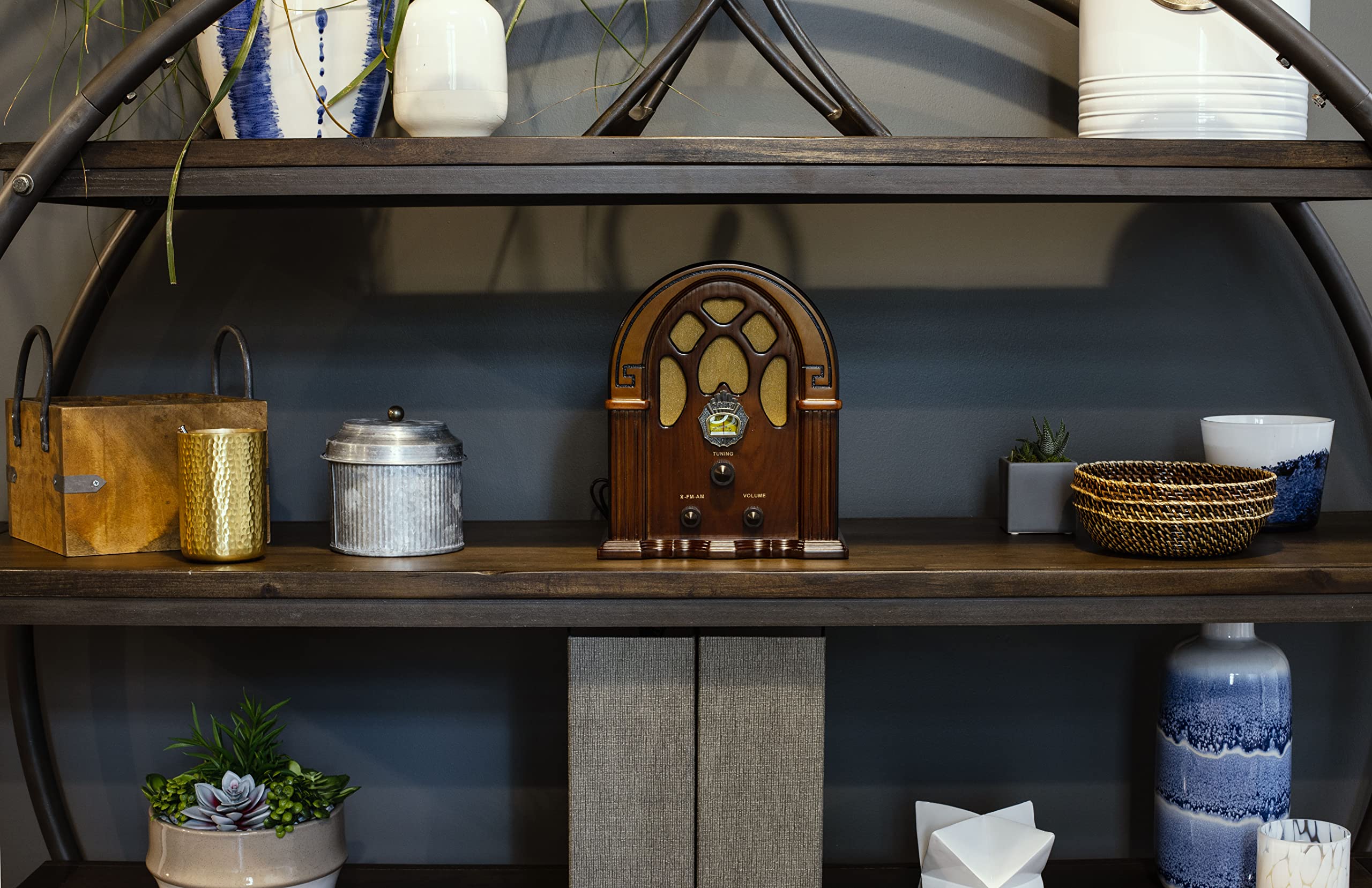 Crosley CR31D-WA Companion Retro AM/FM Tabletop Radio with Bluetooth Receiver, Walnut