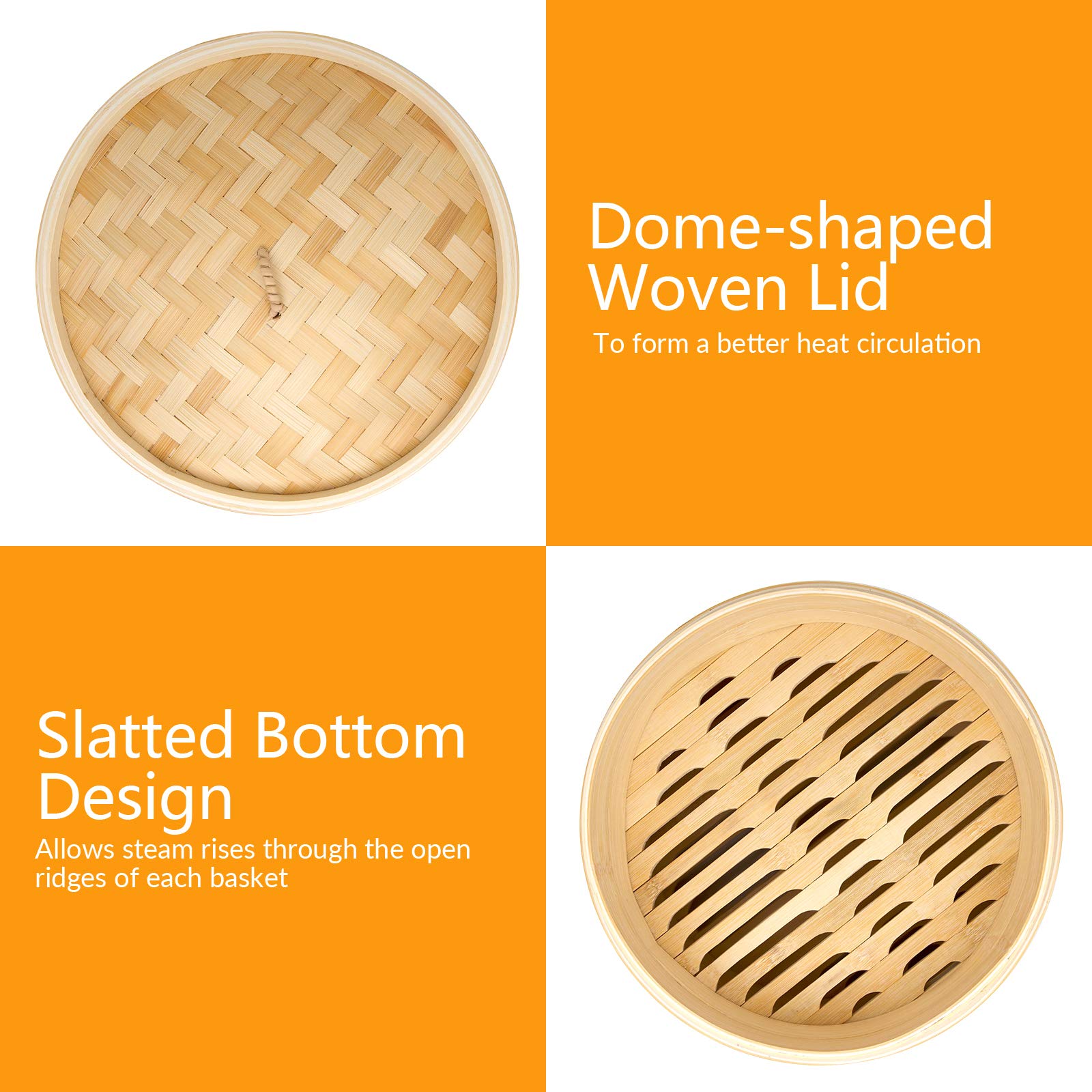 HAPPi STUDIO Bamboo Steamer Basket With Steamer Ring - 10 inch Dumpling Steamer Basket - Large Bamboo Steamer for Cooking Bao Buns, Dim Sum - Chinese Steamer Bamboo Steam Basket - Steaming Basket