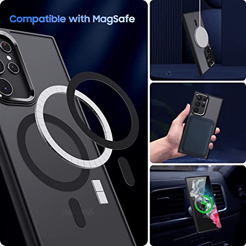 MAKAVO Translucent Matte for Samsung Galaxy S22 Ultra Case, Compatible with MagSafe, Slim Thin Magnetic Cover with Camera Lens Protector Shockproof Phone Shell (Black)