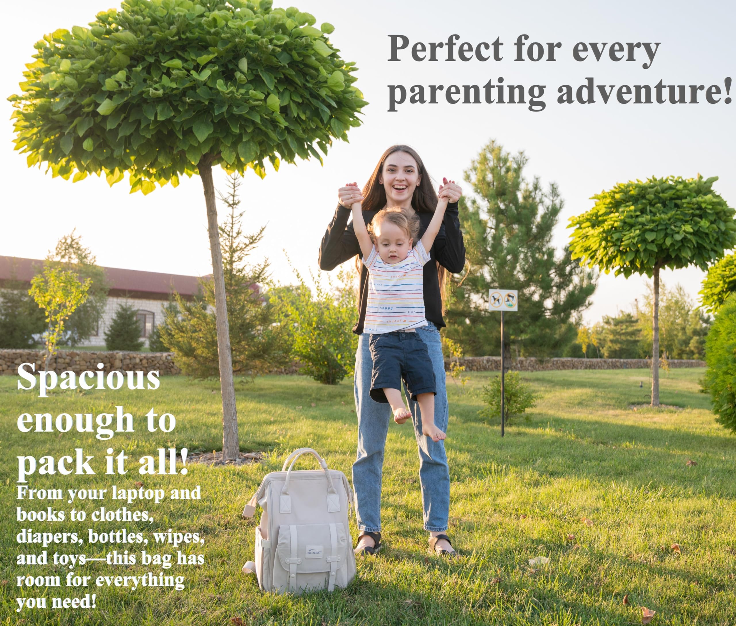 DLNIA Baby Diaper Backpack - Large Diaper Bag with Insulated Pockets, Stroller Straps, Independent Milk Bottle Warehouse and Anti - Theft Back Pocket