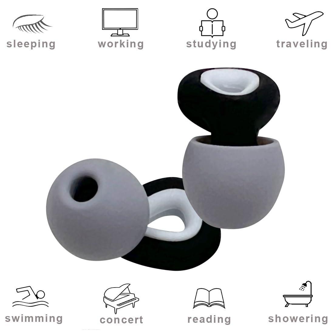 Ear Plugs for Sleeping, 1 Pair Ear Plugs for Sleeping Noise Cancelling Concert Ear Plugs Swimming Ear Plugs Silicone Ear Plugs for Swimming, Sleeping,Concert & 35dB Kids and Adults