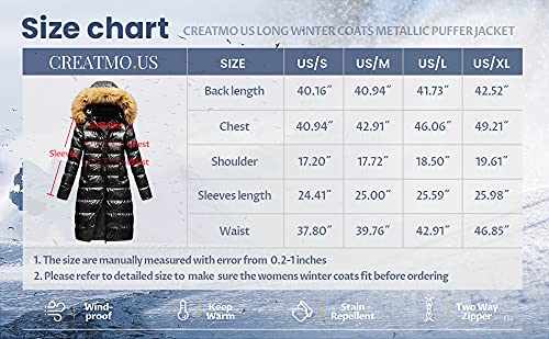 CREATMO US Women's Long Puffer Bubble Coat Hooded Jacket Shiny Puffer Plus Size Coat Navy 3XL