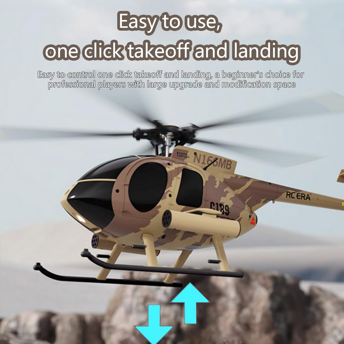 CHUO Remote Control Helicopter for Adults, 1/28 RC Helicopter Toys MD500 C189 2.4G Aircraft 4CH Brushless Single-Rotor RC Airplanes Military Aileronless Helicopter with 6-Axis Gyro - RTF