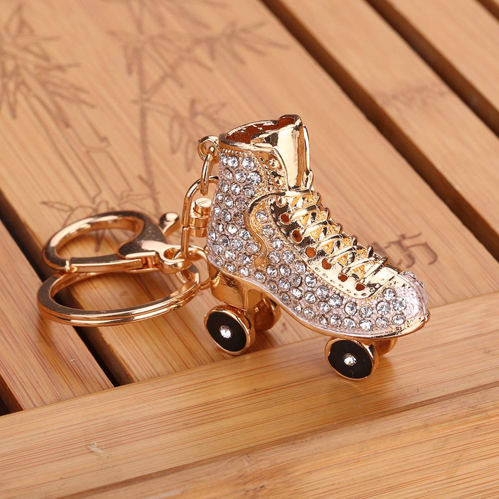 Woman Rhinestone Plating Women Car/Bag Keychain Purse Charm Roller Skates Pendant Keychain Key Ring Backpack Ornaments - Pink