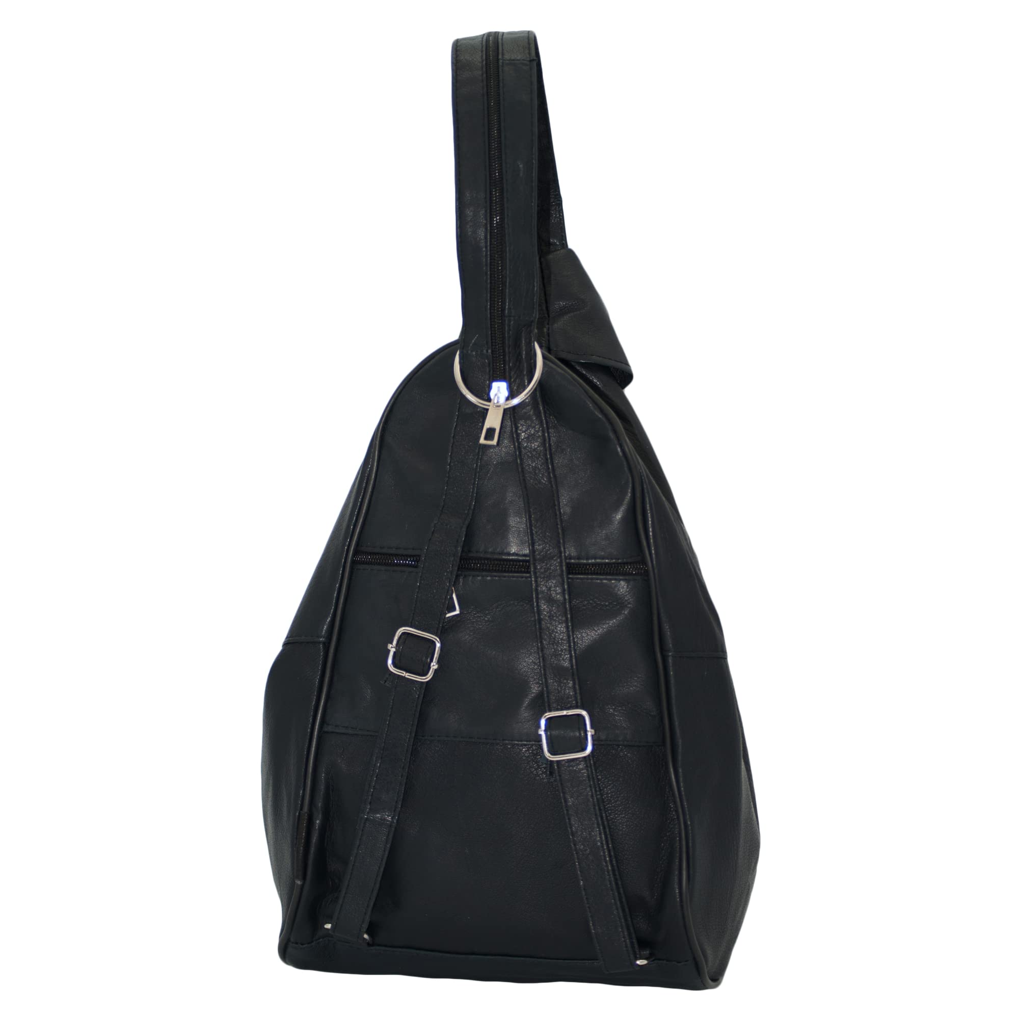 Dazoriginal Hobo Bags Slouch Backpack Handbag Shoulder Bag Genuine Leather Day (BLACK)