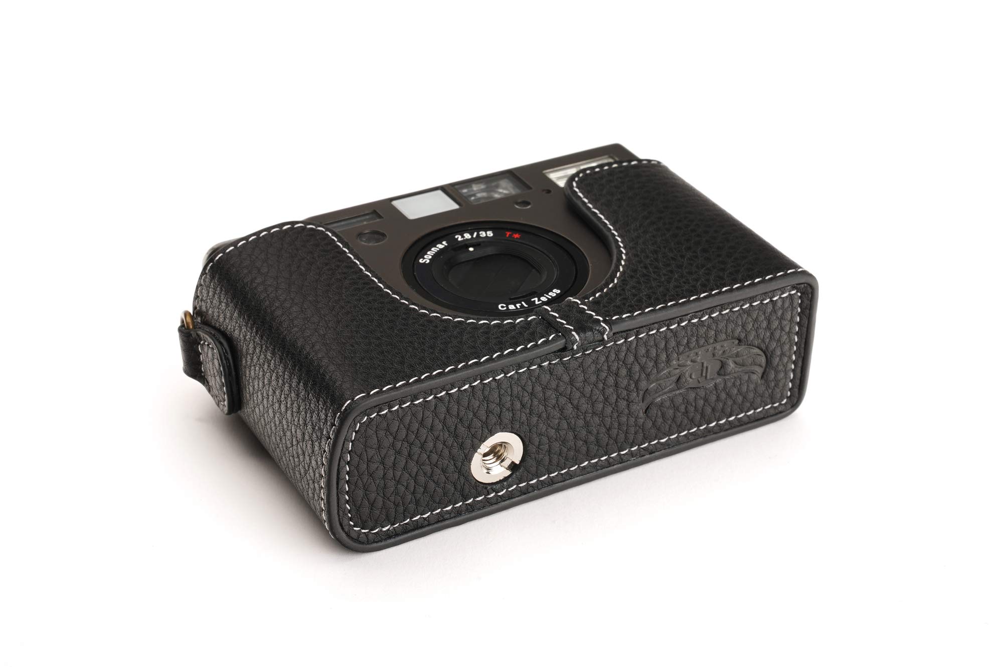 Contax T3 Case, BolinUS Handmade Genuine Real Leather Half Camera Case Bag Cover for Contax T3 Camera with Hand Strap (Black)