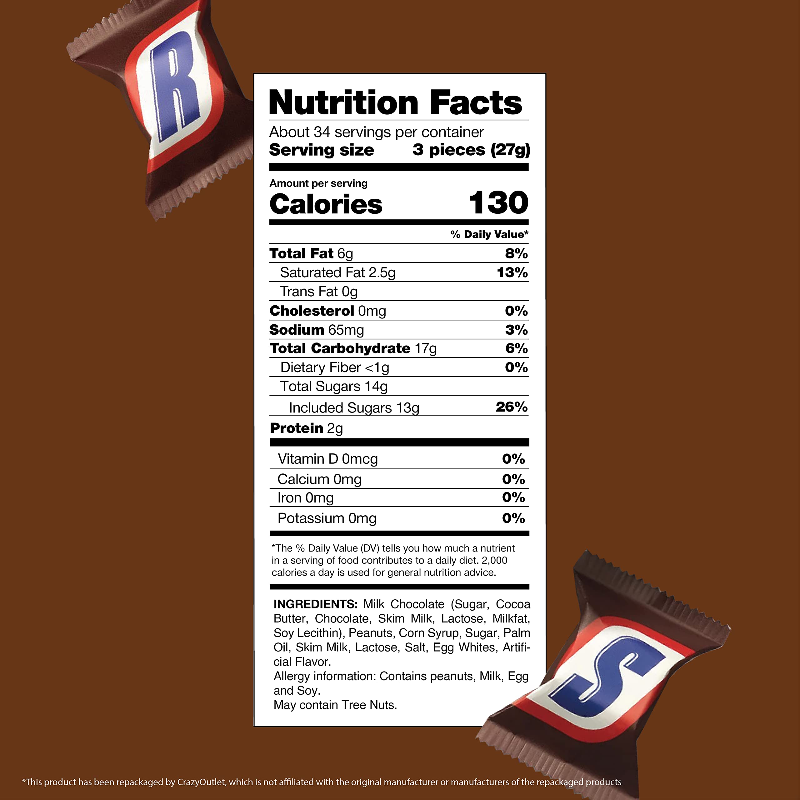 CrazyOutlet Original Chocolate Bars Candy, Mini Size, Bulk Pack 2 Pounds
