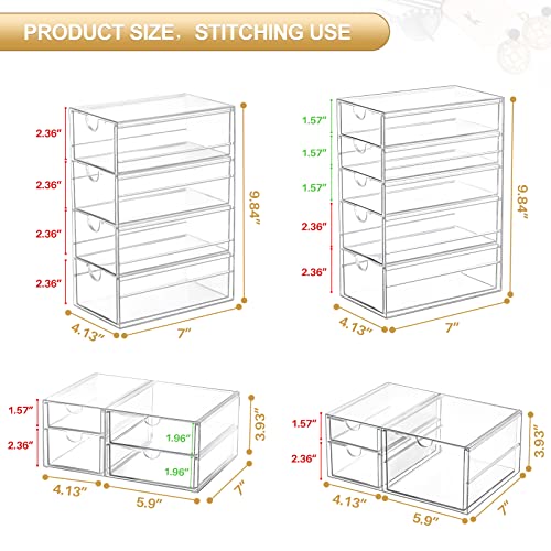 Makeup Organizer Storage With 16 Drawers, 4 Pcs Desktop Office Supplies, Desk Organizers, Clear Desk Accessories, Dustproof Drawer Organizer and Storage for Make Up, Jewelry, Pen, Desktop Stationary
