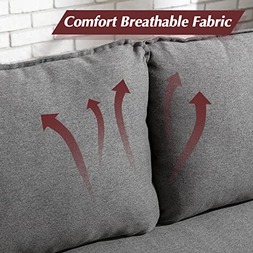 Upholstered Modern Loveseat Sofa Couch, Mini Couch with 2 Pillows and Metal Legs, 58" W Fabric Comfy Couches Furniture for Living Room, Bedroom, Compact Small Space, Apartment, Office (Grey)