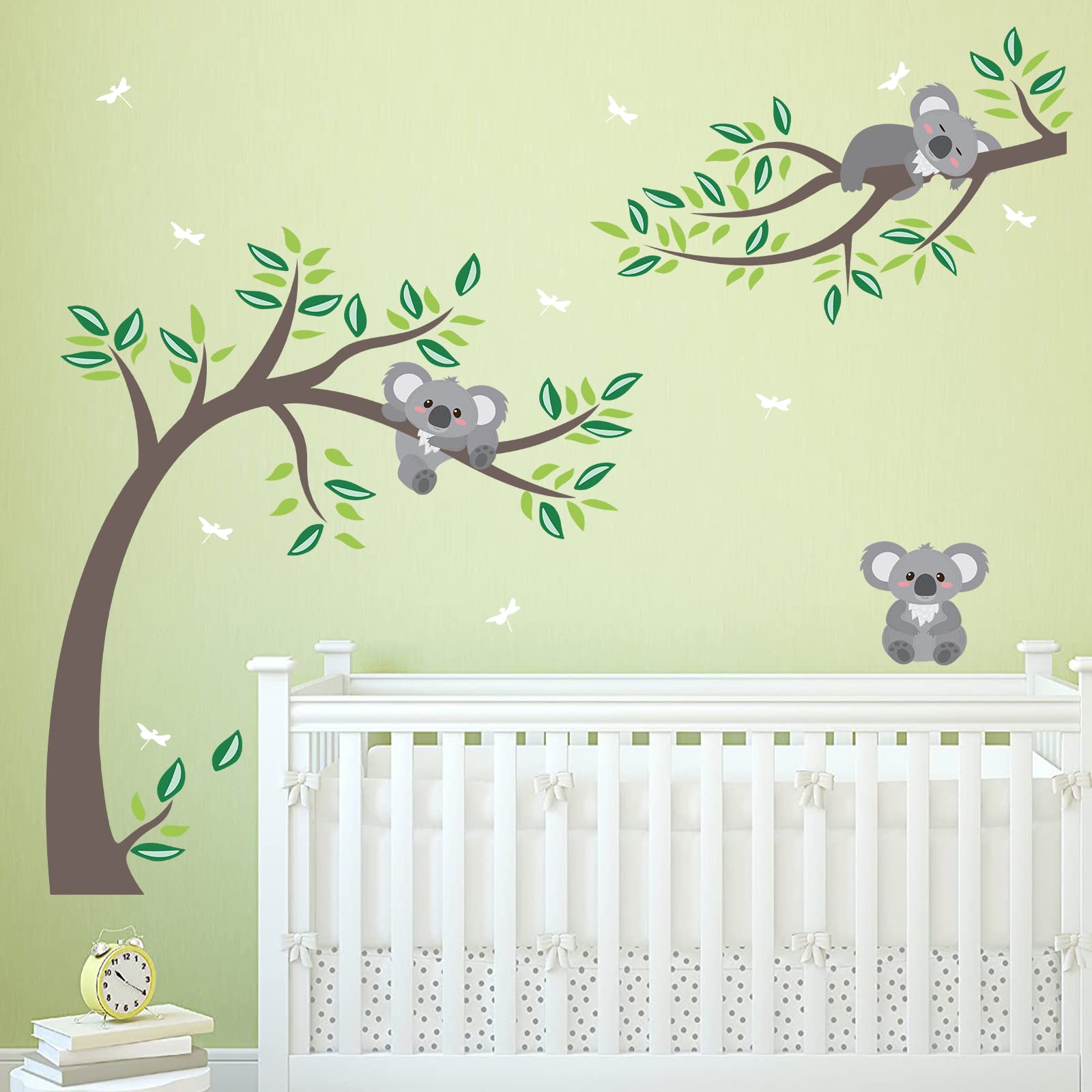 decalmile Koala and Tree Branch Wall Decals Dragonflies Koala Bear Kids Wall Stickers Baby Nursery Childrens Bedroom Wall Decor