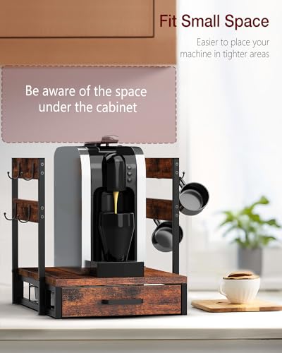 Evermagin K Cup Holder Drawer - Coffee Pod Organizer for Counter, Sturdy K-Cup Storage Drawer with Mug Rack, Coffee Maker Stand, 35 Pods Capacity, Rustic Brown