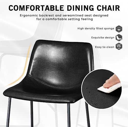 LEMBERI 18 inch Bar Stools Set of 2 Modern Barstools, Faux Leather Upholstered Stool with Back and Metal Legs, Armless Bar Kitchen & Dining Room Chairs (Black, 2pcs 18")