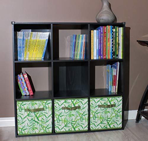 Seta Direct, Green Leaves Patterned Canvas Collapsible Storage Bins Cube Storage Shelf Organizer [3 Pack]