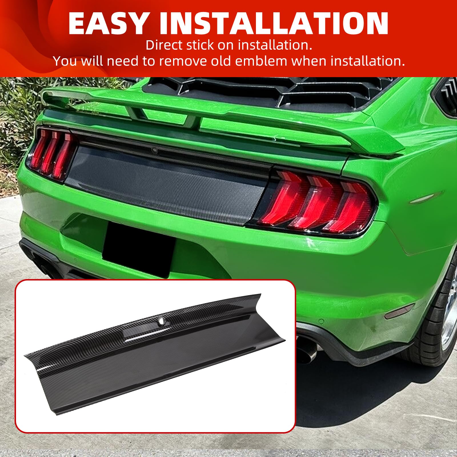 ECOTRIC Trunk Decklid Trim Panel Compatible with 2015-2023 Ford Mustang Trunk Boot Rear Center Lid Cover Trim - Carbon Fiber Style