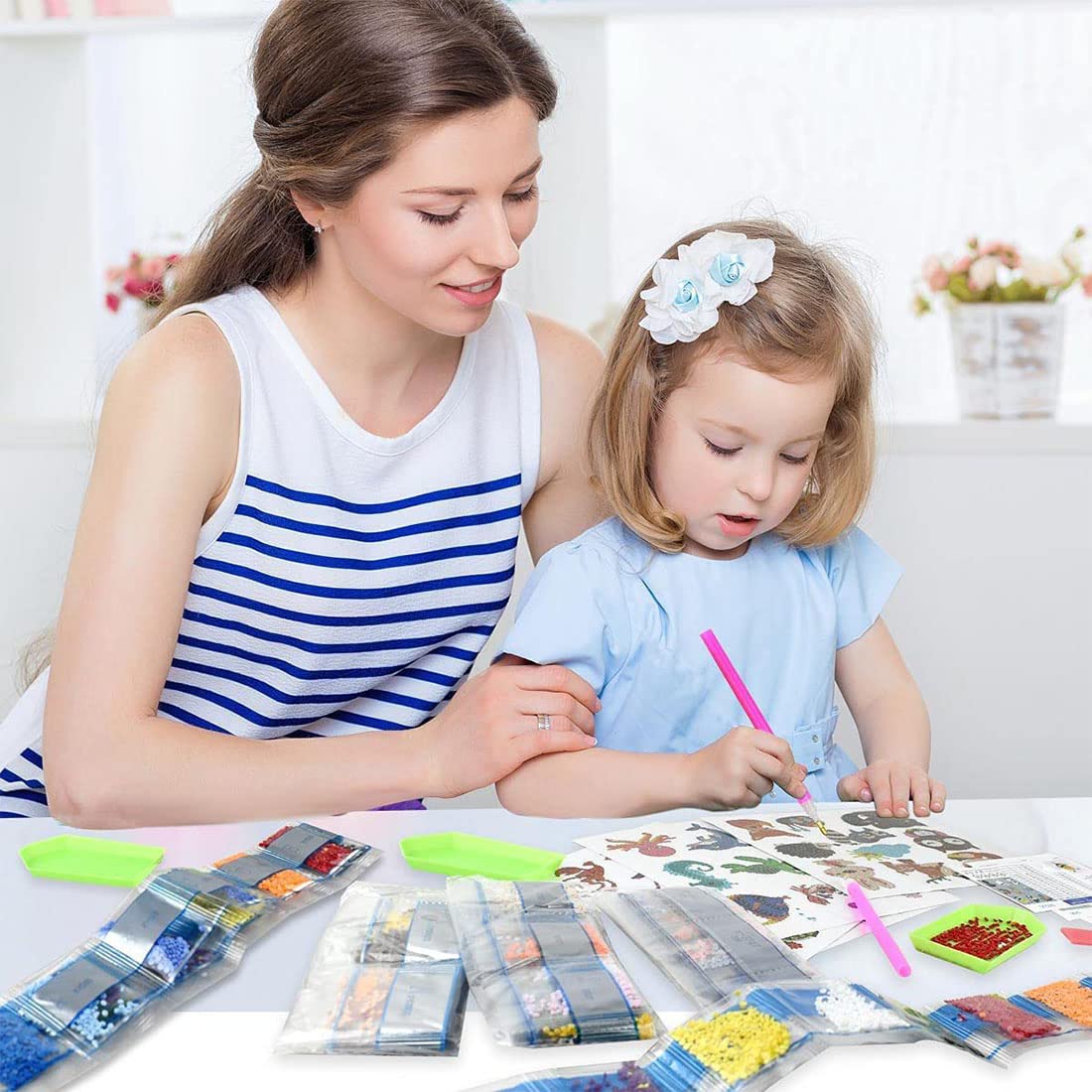 FLYSONG 5D DIY Diamond Art Stickers Kits for Kids, 24 PCS Cute Cartoon Princess Diamond Art Painting Stickers Beads Gem Making for Beginners Children