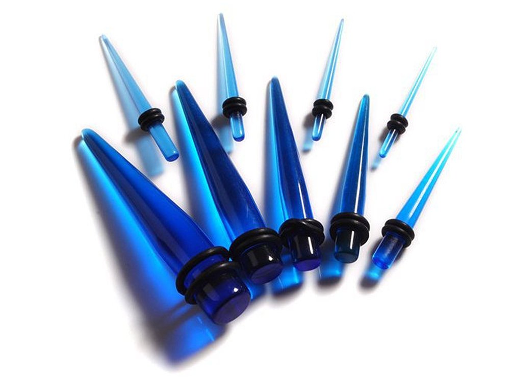 CrazyPiercing 36pcs Ear Gauges Kit Clear Acrylic Tapers and Plugs Double O-rings 14G-00G Stretching Kit (Clear Blue)