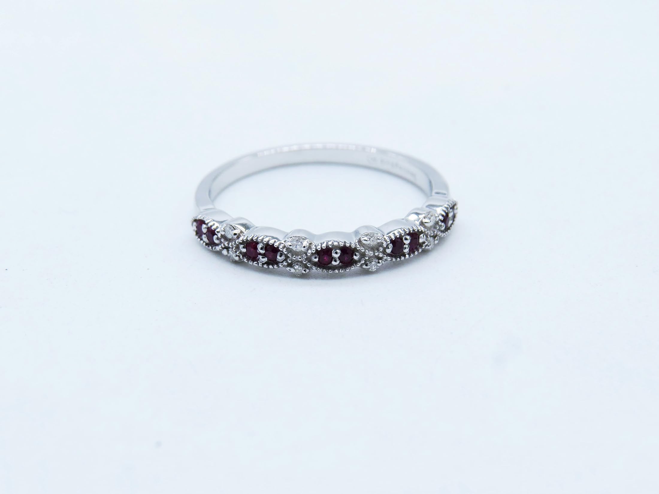 Dazzlingrock Collection Round Ruby & White Diamond Marquise Miligrain Ring for Women in 925 Sterling Silver Size 6