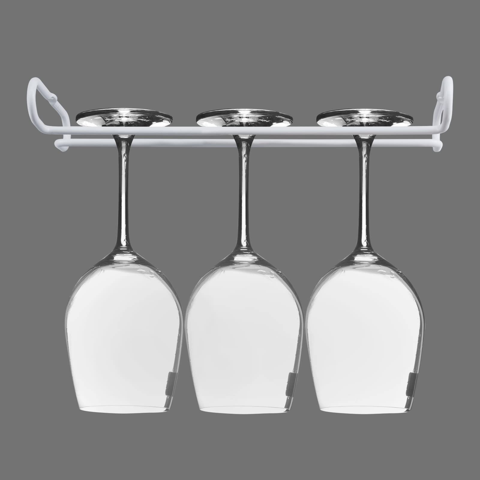 eastbao white 2 Wine Glass Rack Under Cabinet Shelf Glasses Holder Storage With Drying Stemware Rack Under Counter Wine Glass Holder Metal Hanger Steamware Wine Glass Hanging Rack for Kitchen