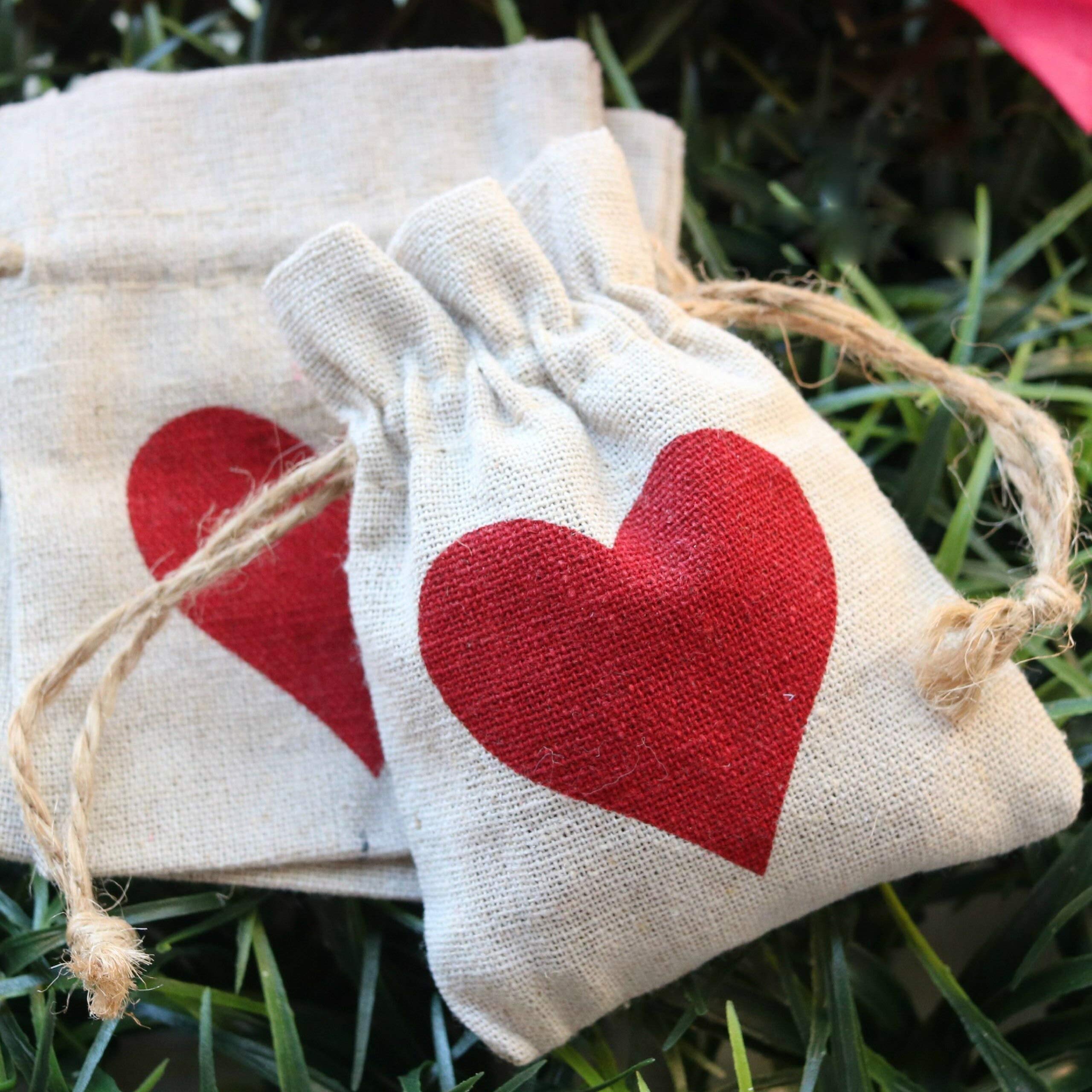 Cotton Jewellery Organizer Packaging Print Red Hearts Cute Wedding Gift Bag Jewelry Storage Drawstring Pouch