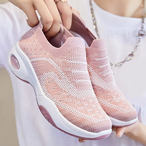 FASDNENDYS Fashion Autumn Women Sports Flat Bottom Non Slip Lightweight Fly Woven Mesh Breathable Solid Womens Comfortable Shoes 9w Pink