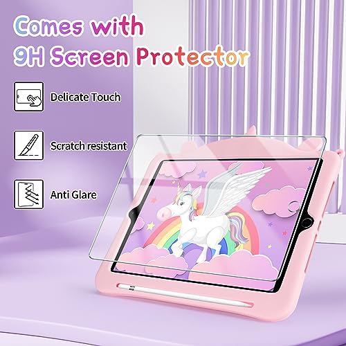 VOFUOE for iPad 6th 5th Generation Case, iPad 9.7 Case with Screen Protector Dolls Straps Stand Pencil Holder,Soft Silicone Cover Kids for iPad Pro 2016/iPad Air 2th,iPad 6th/5th 9.7'' 2018 2017-Pink