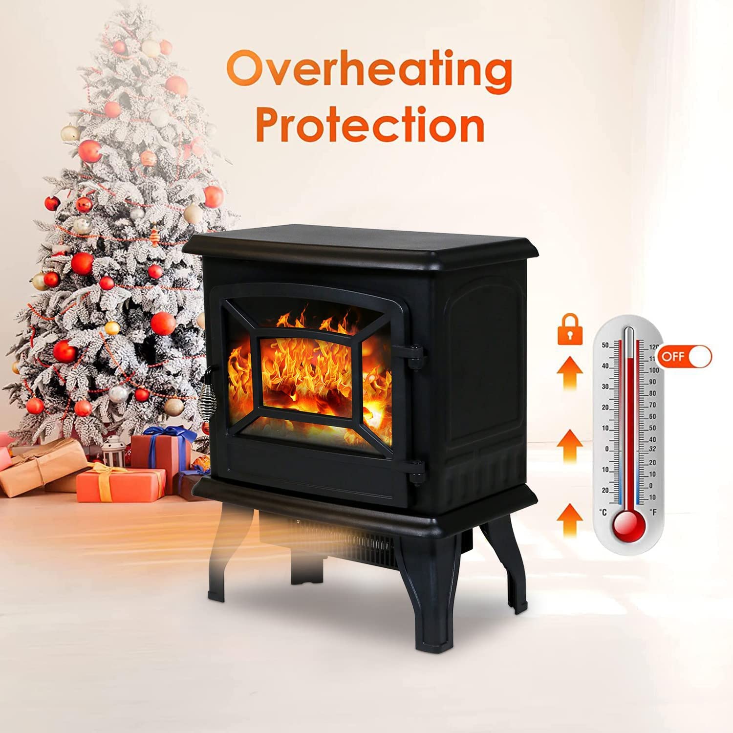 Electric Fireplace Fireplace Heater, Portable Freestanding Fireplace, Stove Heaters with Realistic Flame &Overheating Safety Protection, Fireplace Heaters for Indoor Use, 1500W CSA