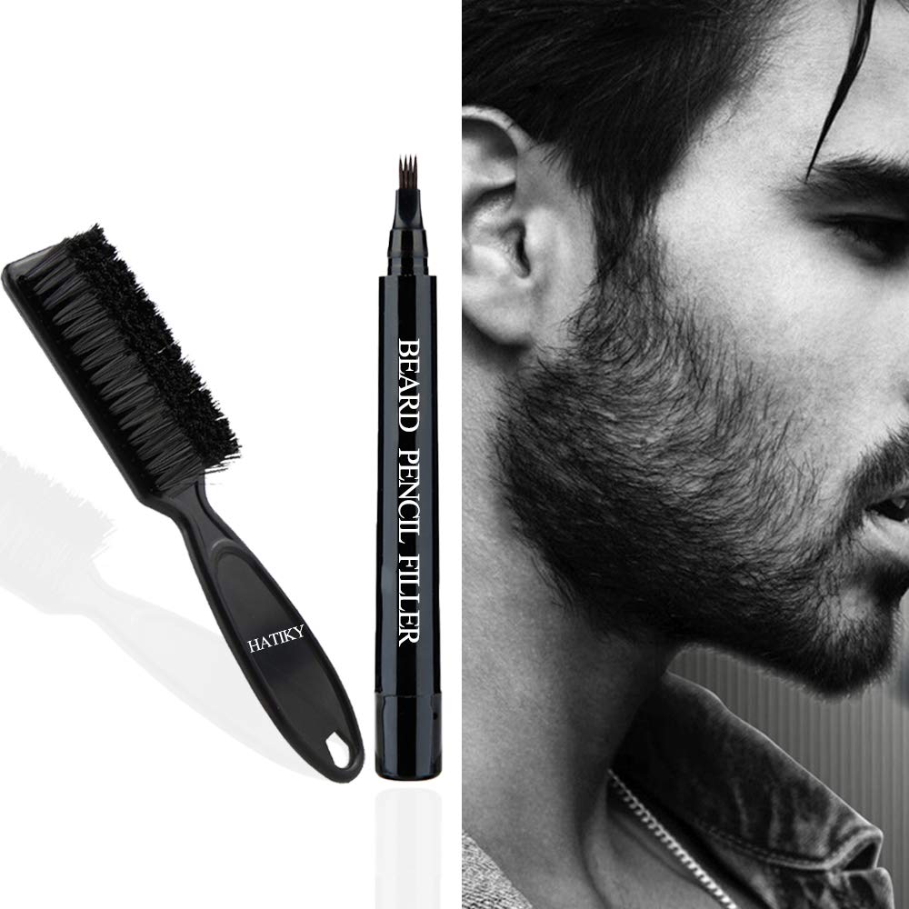 HATIKY Water-Resistant Beard Filler and Grooming Kit for Men - Long-Lasting Natural Pen with 4 Applicator Tips for Beard, Mustache, and Eyebrows