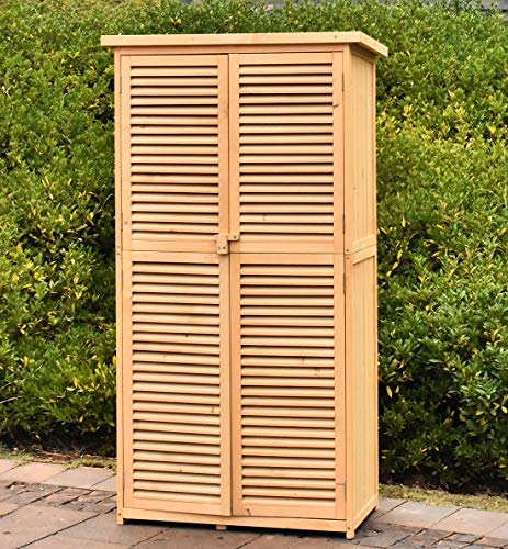 TITIMO 63" Outdoor Garden Storage Shed - Wooden Shutter Design Fir Wood Storage Organizers - Patios Tool Storage Cabinet Lockers for Tools, Lawn Care Equipment, Pool Supplies and Garden Accessories