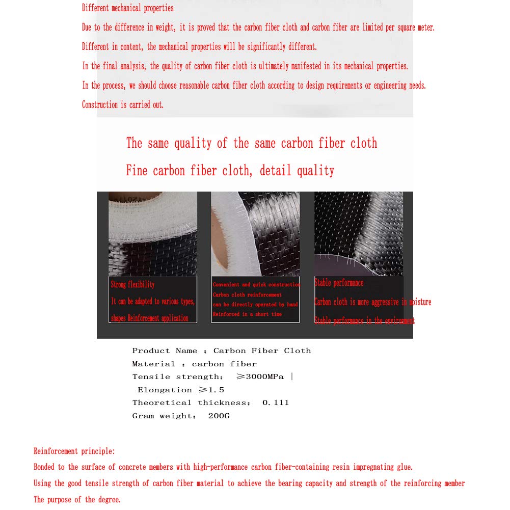 SOFIALXC Full Carbon Fiber Fabrics Cloth Wrap Sheet 200g/m2 10cm Width,Long,1000cm