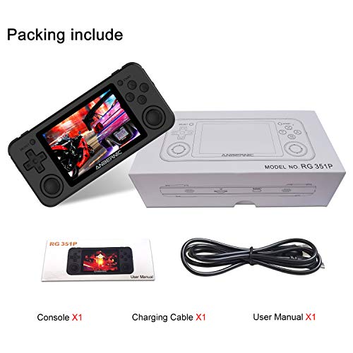 RG351P Handheld Game Console,Plug & Play Video Games Supports TF Extend 256GB , Portable Game Console 3.5 Inch IPS Screen Double 3D Rocker Supports 3.5mm Sound Headphones (Black)